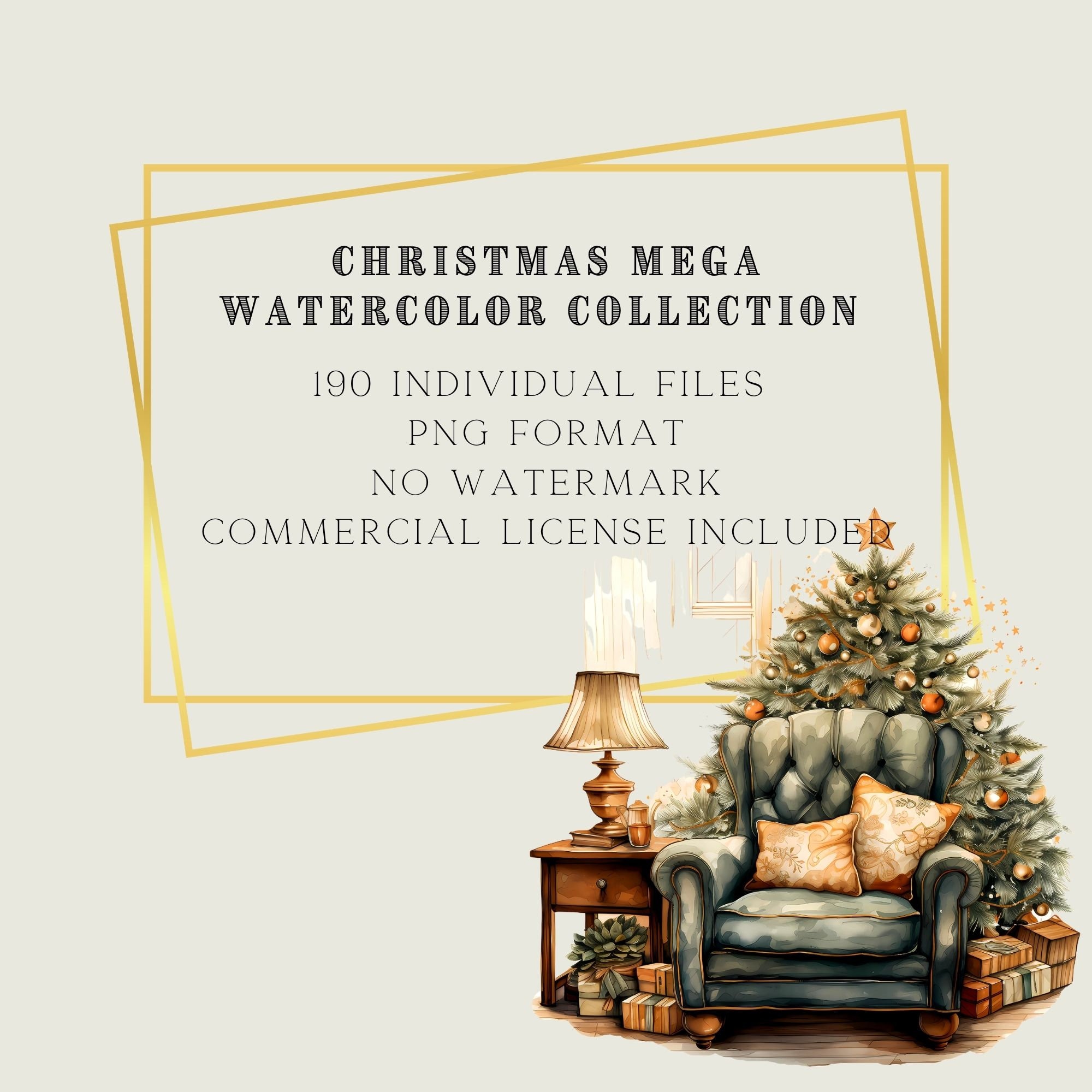 Watercolor Christmas Clipart Mega Bundle Winter Holidays - Etsy
