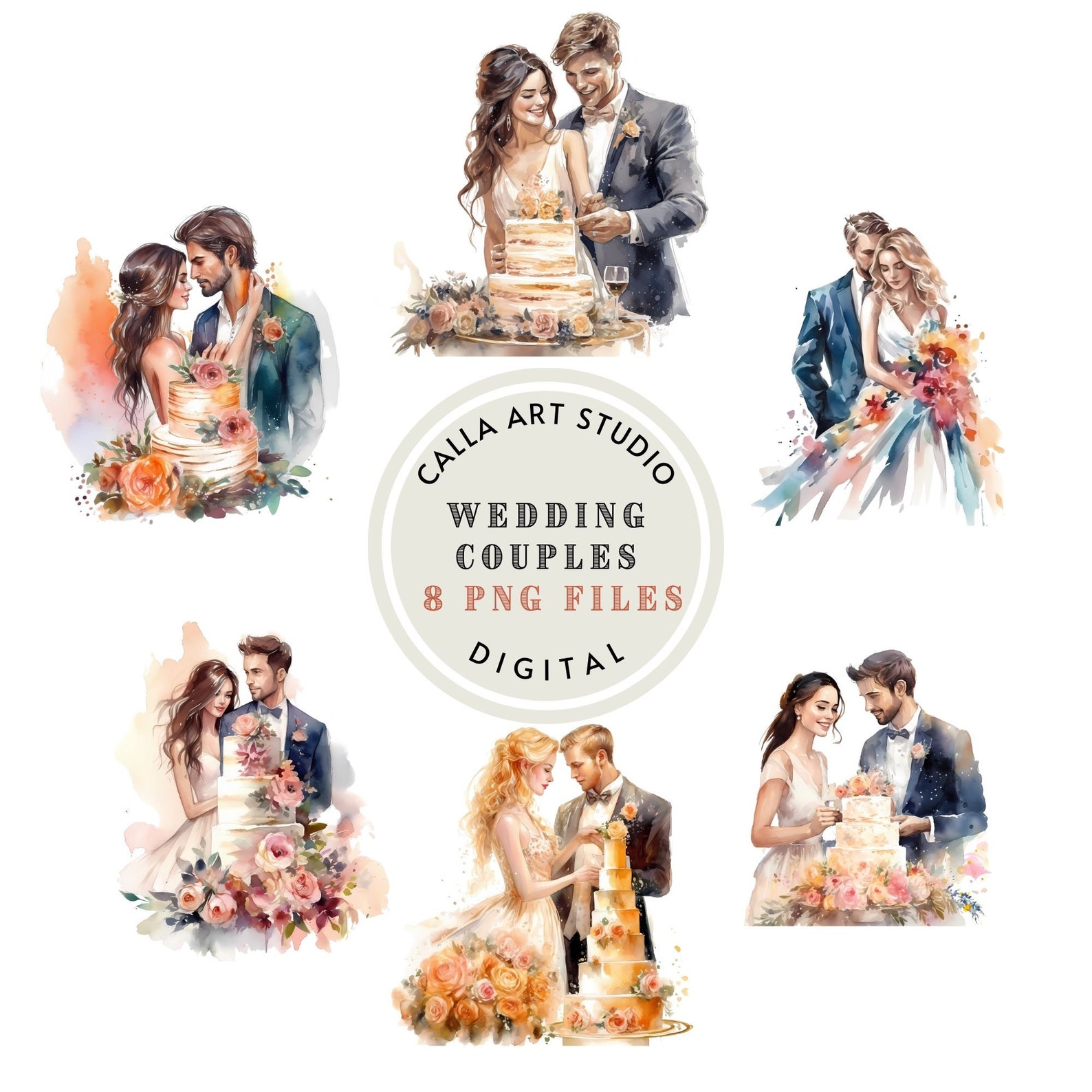 Wedding Couple Clipart Bundle Watercolor Wedding Clipart Bride Groom ...