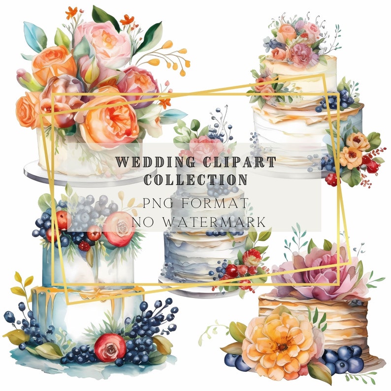Watercolor Cake Clipart, Wedding Cake, Dessert Clipart, Cardmaking Pngs ...
