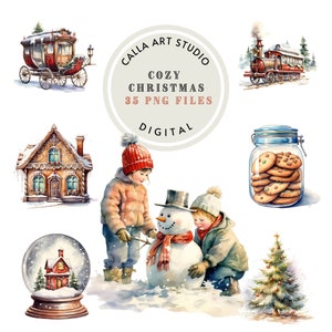 Cozy Christmas Scenes Clipart Bundle Watercolor Christmas Clipart ...