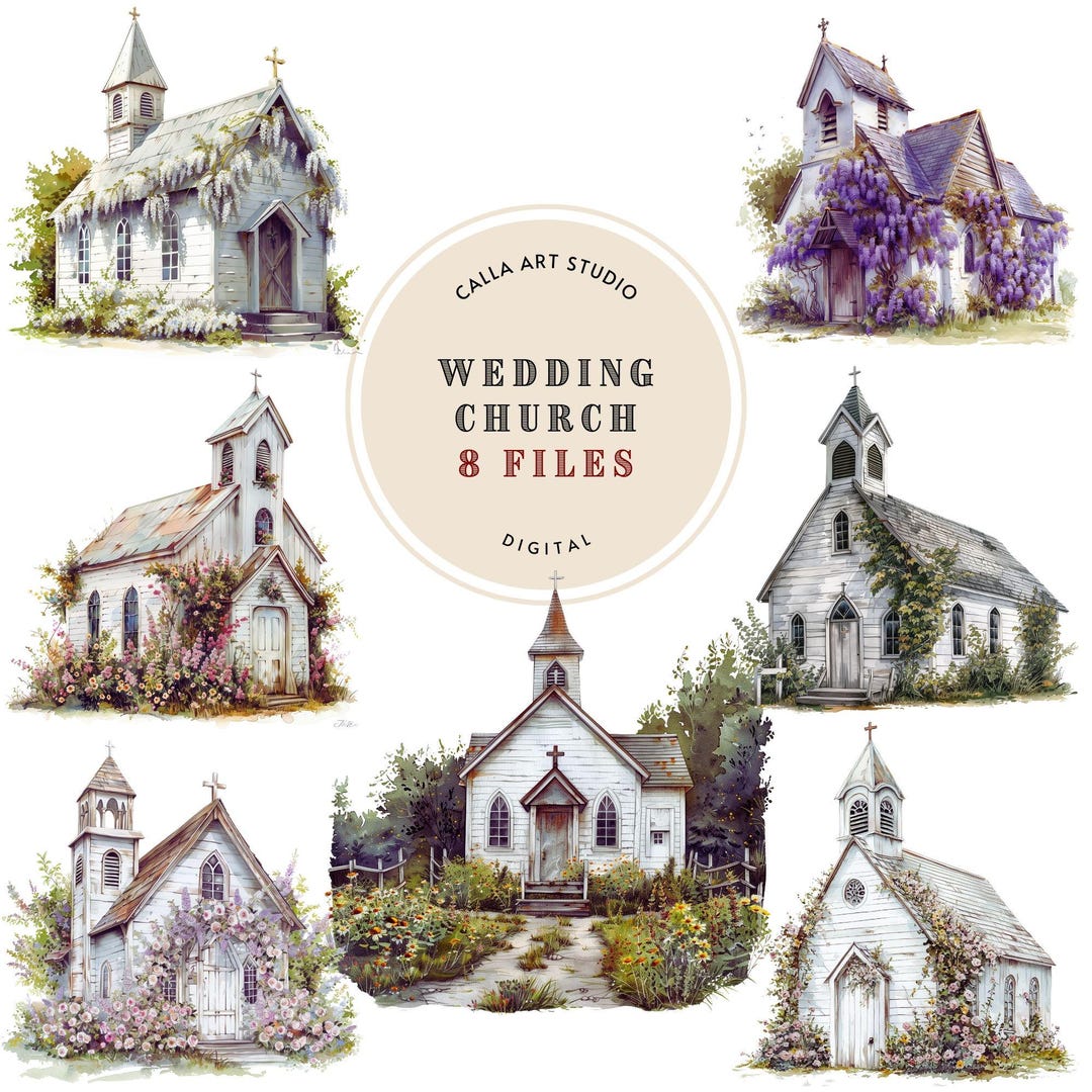Watercolor Church Clipart, Wedding Chapel, Vintage Graphics, Buildings ...
