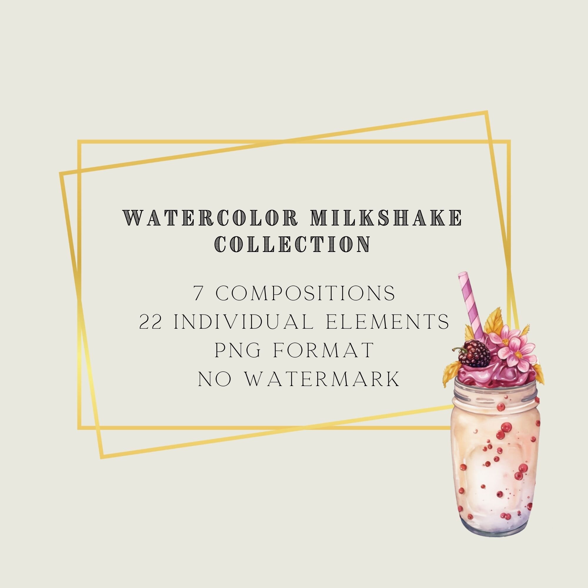 Watercolor Milkshake Clipart Ice Cream Decor Summer Clipart Dessert ...