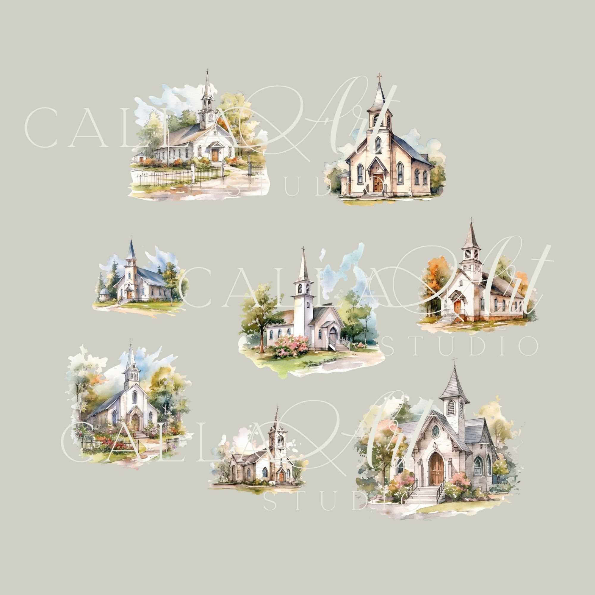 Watercolor Church Clipart, Old Chapel, Retro Style Graphics, Buildings ...