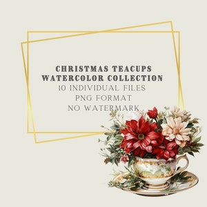 Christmas Teacups Clipart Collection Watercolor Floral Cups Winter ...