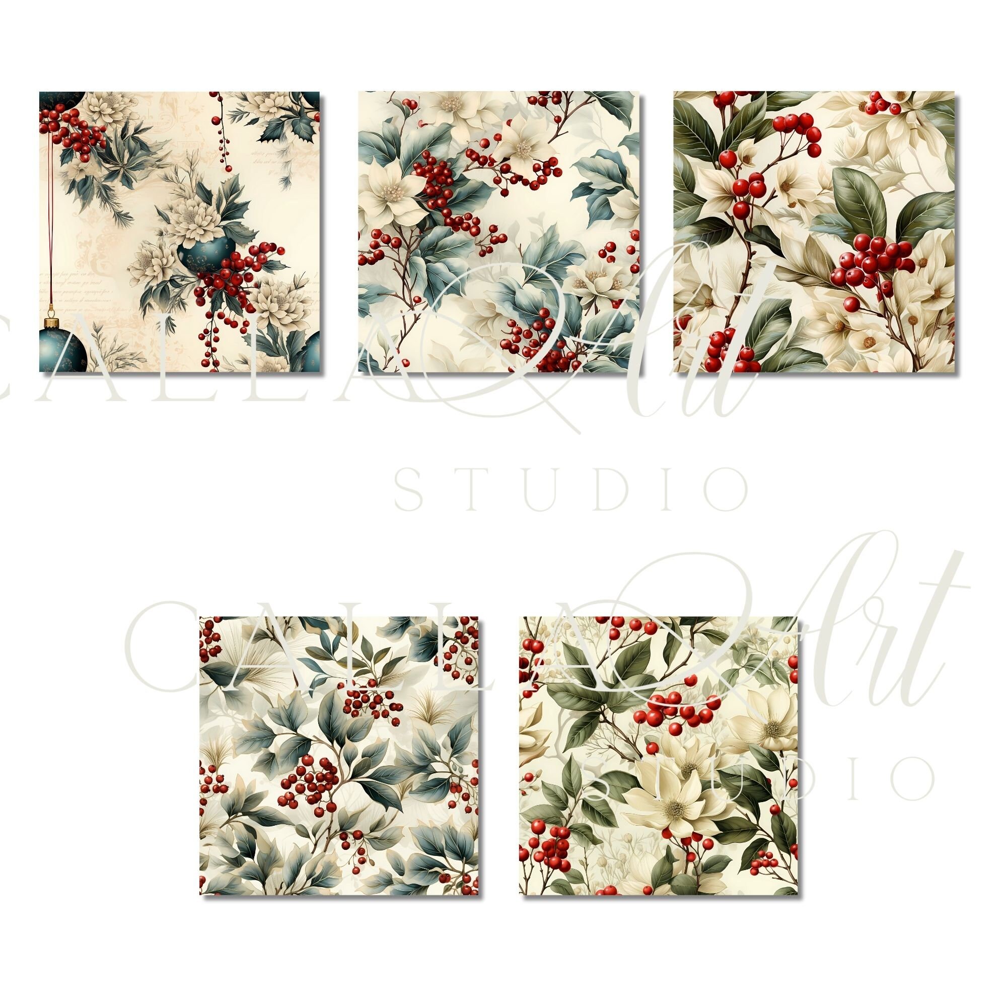 Vintage Christmas Digital Paper Christmas Holiday Patterns Scrapbook ...