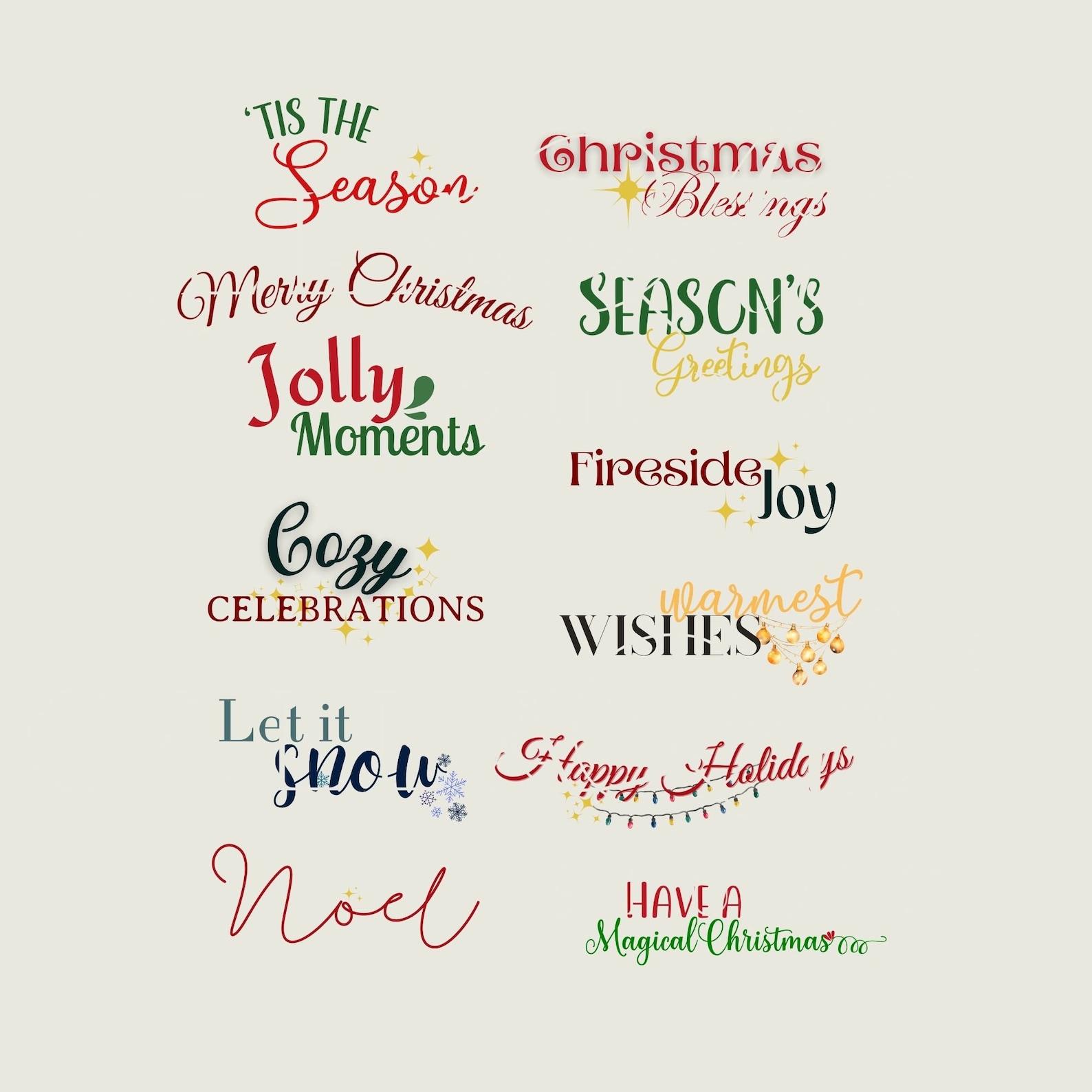 Christmas Sentiments SVG and PNG Bundle, Cut File, Sublimation, Words ...