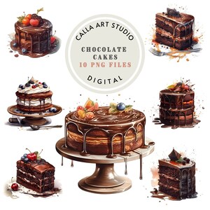 Chocolate Cakes Clipart Bundle Sweet Bakery Watercolor Food Clip Art ...