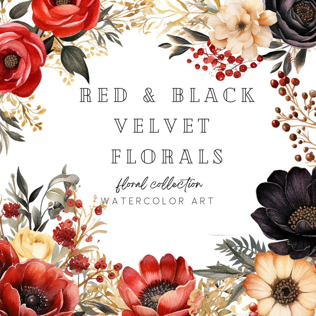 Watercolor Floral Clipart, Red and Black Flowers, Floral Clipart ...