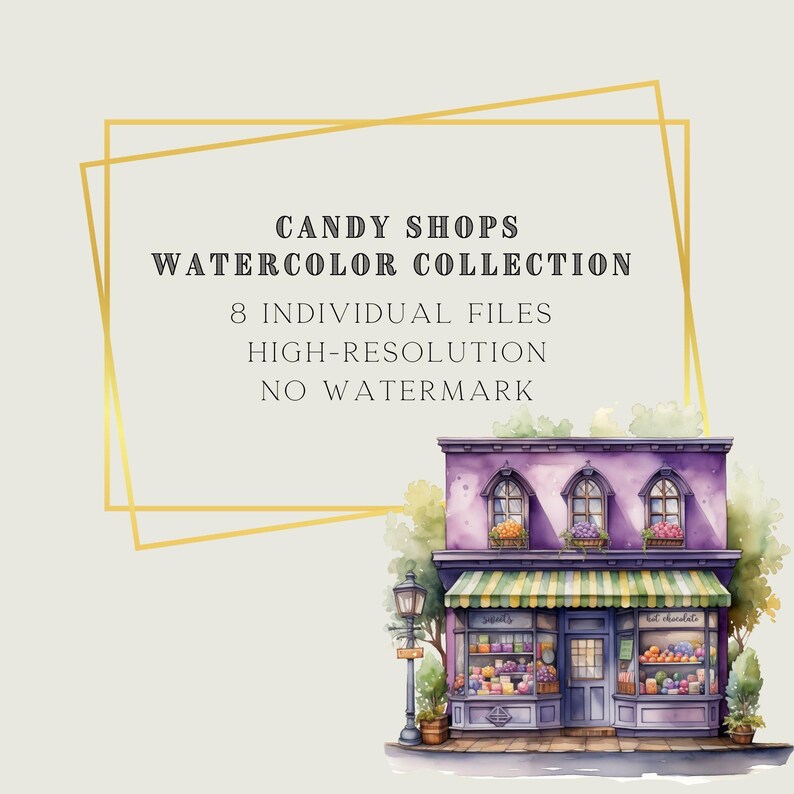 Candy Shop Watercolor Clipart, Vintage Shop PNG for Cardmaking ...