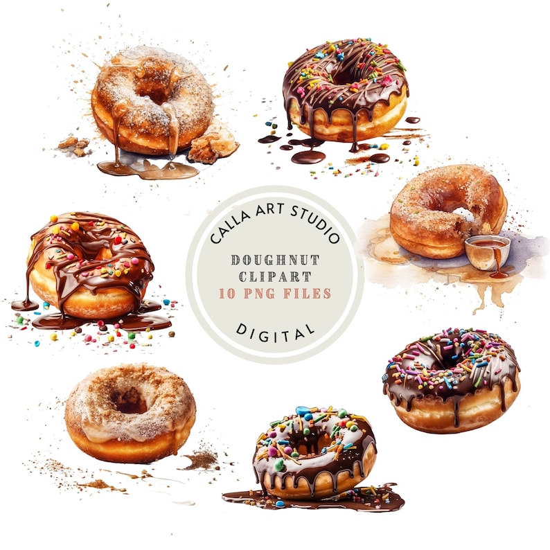 Watercolor Donut Clipart Bundle Sweet Bakery Food Clip Art Birthday ...