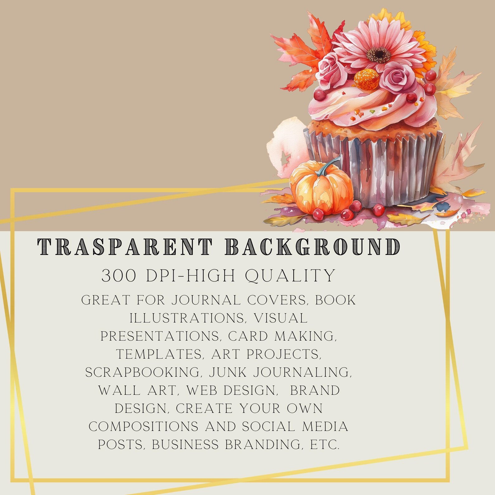 Fall Cupcakes Clipart, Floral Cupcakes, Autumn Clipart, Bakery Clipart ...