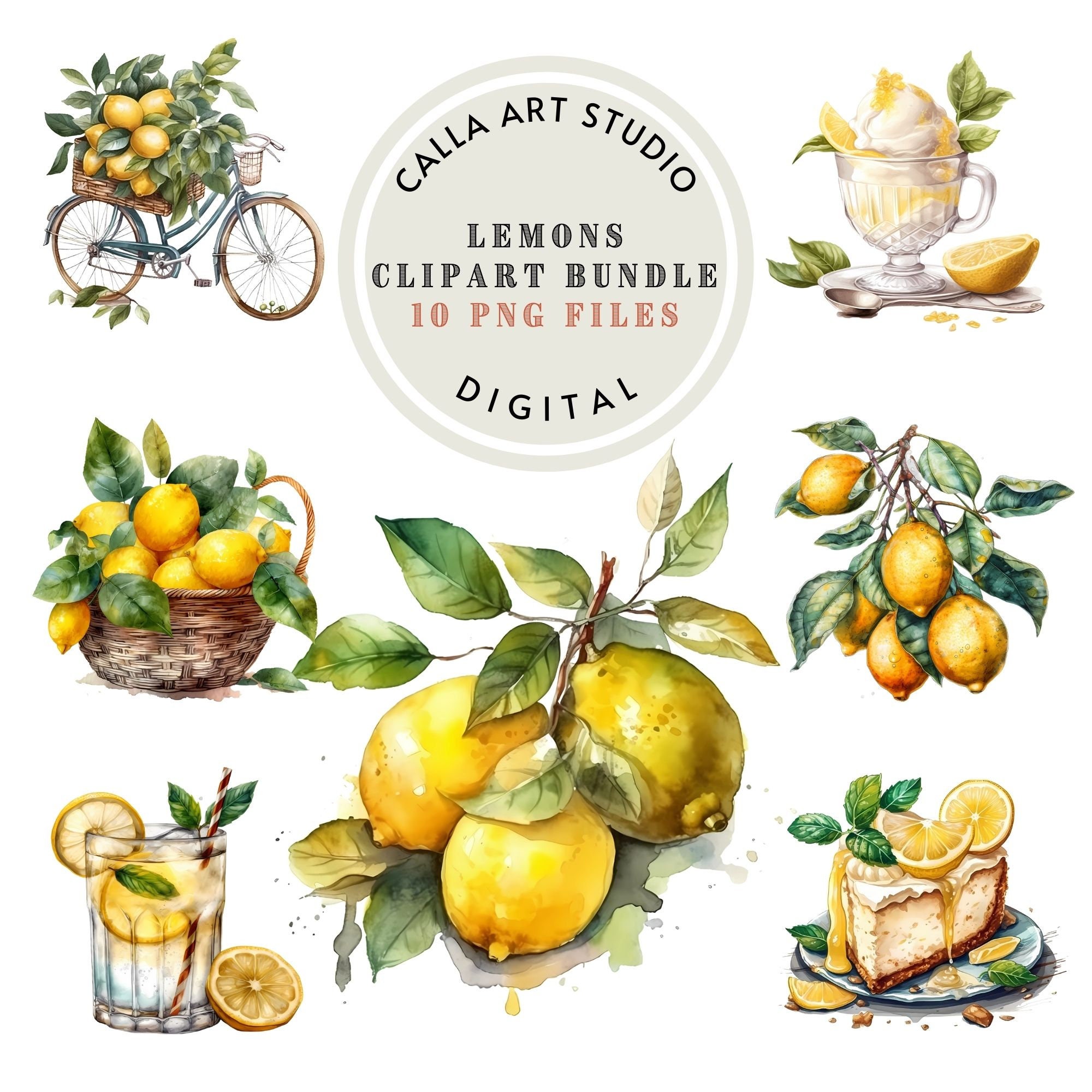 Lemons Clipart Set Citrus Fruit PNG Watercolor Clipart for Scrapbooking ...