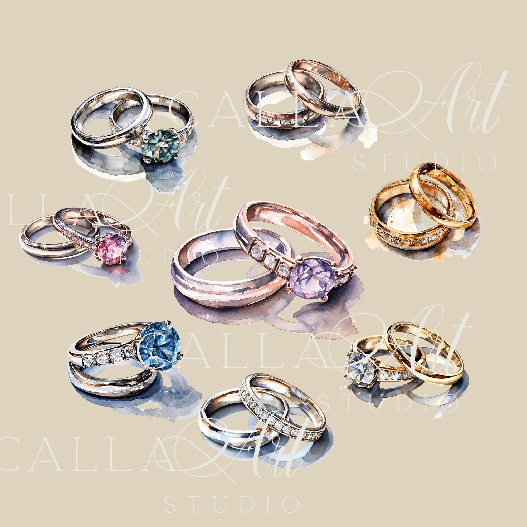 Wedding Bands Clipart Bundle, Bridal Rings, Engagement Rings ...