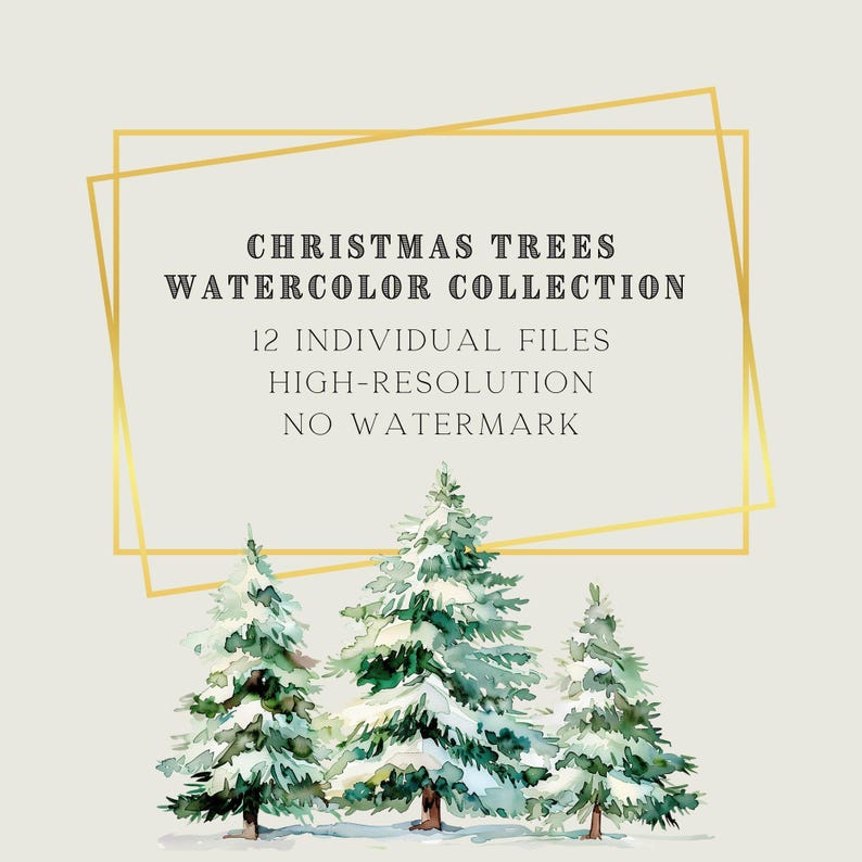 Watercolor Christmas Tree Clipart, Winter Holiday Clip Art, Card Making ...