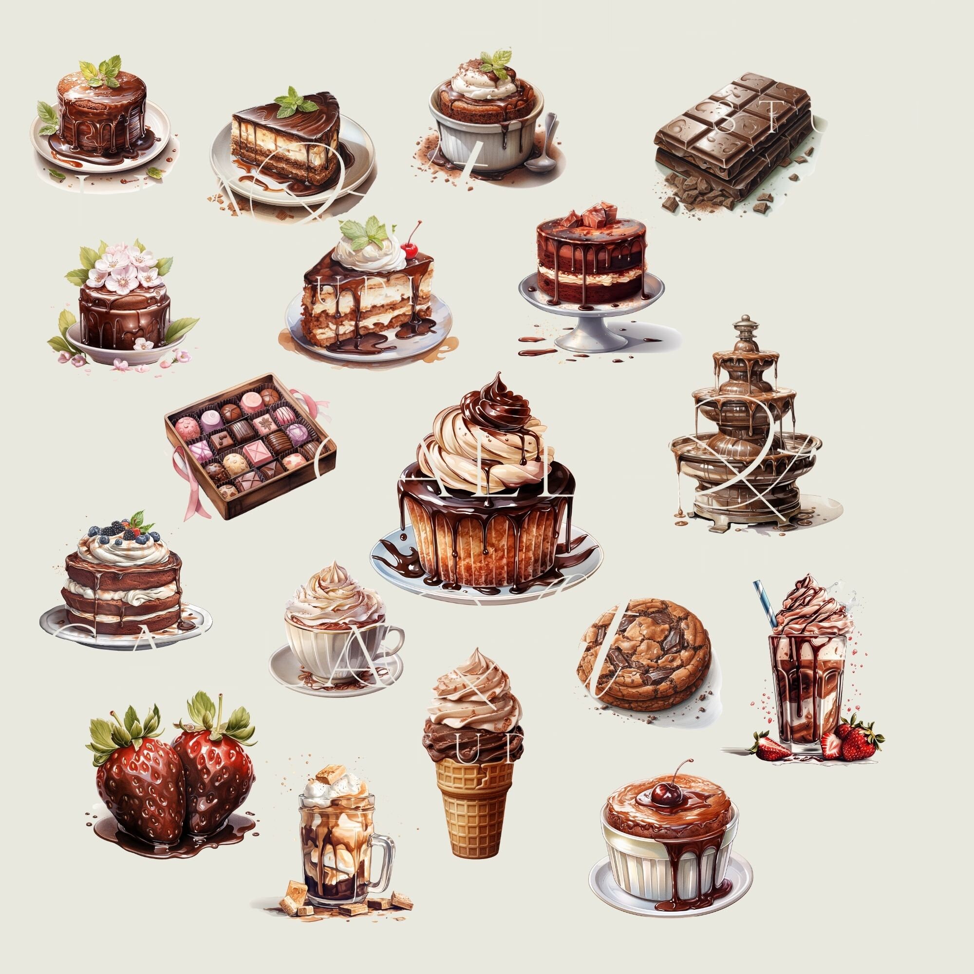 Chocolate Dessert Clipart, Watercolor Food Illustration, Sweets Clipart ...