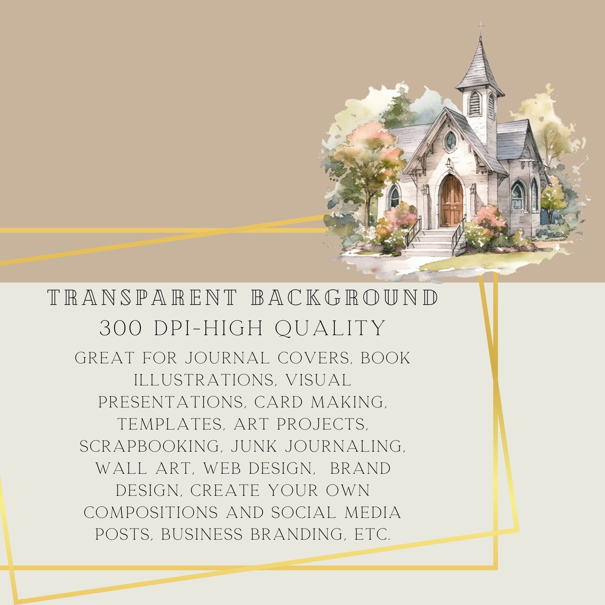 Watercolor Church Clipart, Old Chapel, Retro Style Graphics, Buildings ...