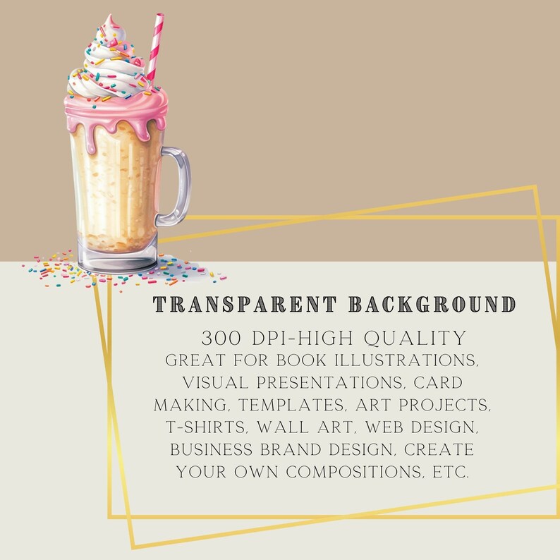 Watercolor Milkshake Clipart Ice Cream Decor Birthday Clipart Dessert ...