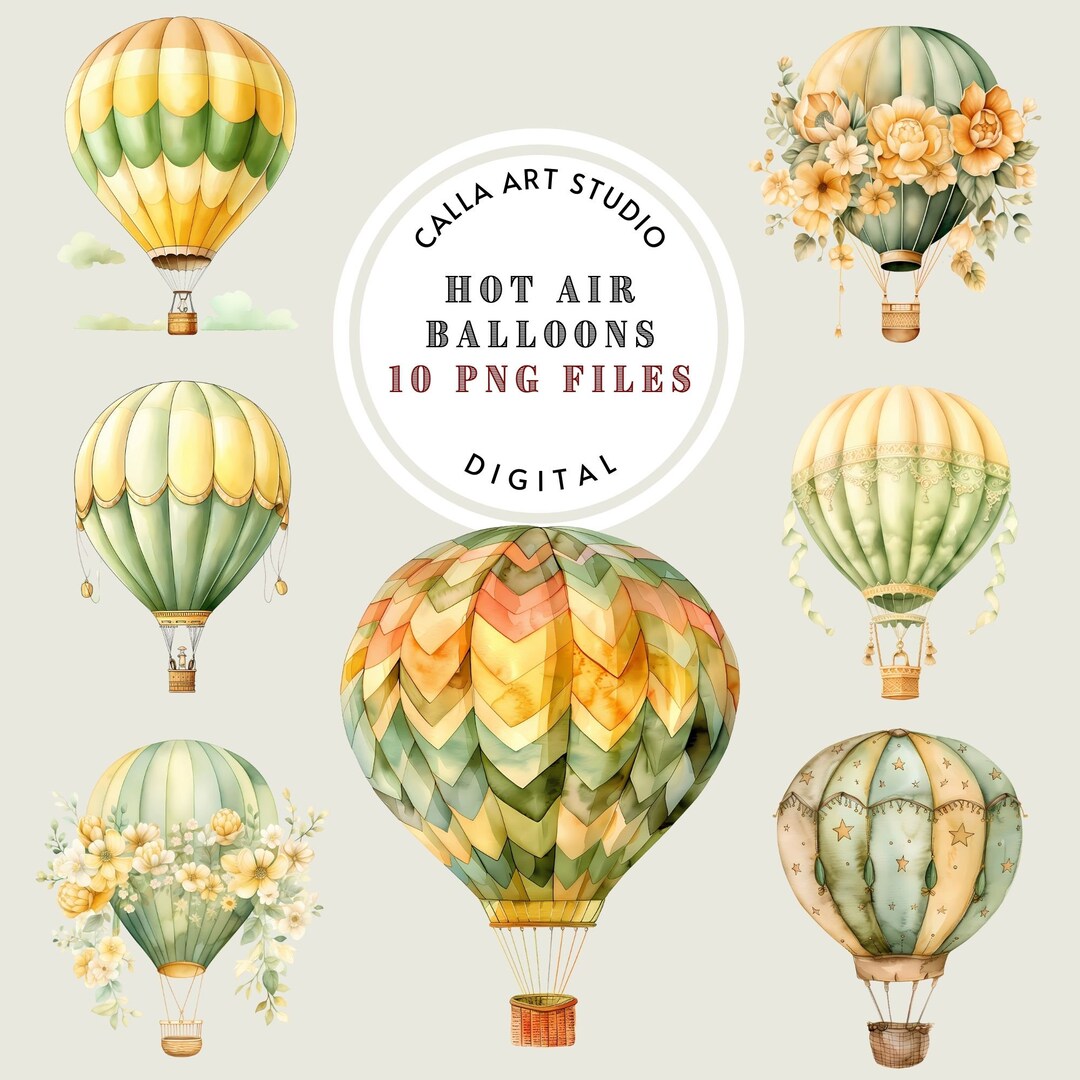 Hot Air Balloons Watercolor Clipart Bundle, Nursery Wall Art ...