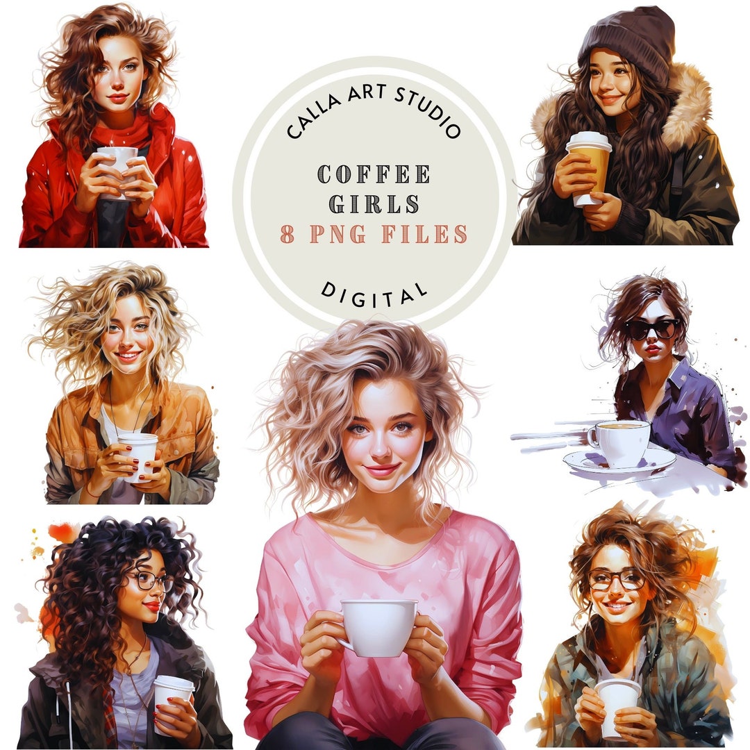 Watercolor Girls With Coffee Clipart Bundle Coffee Lover Illustrations ...