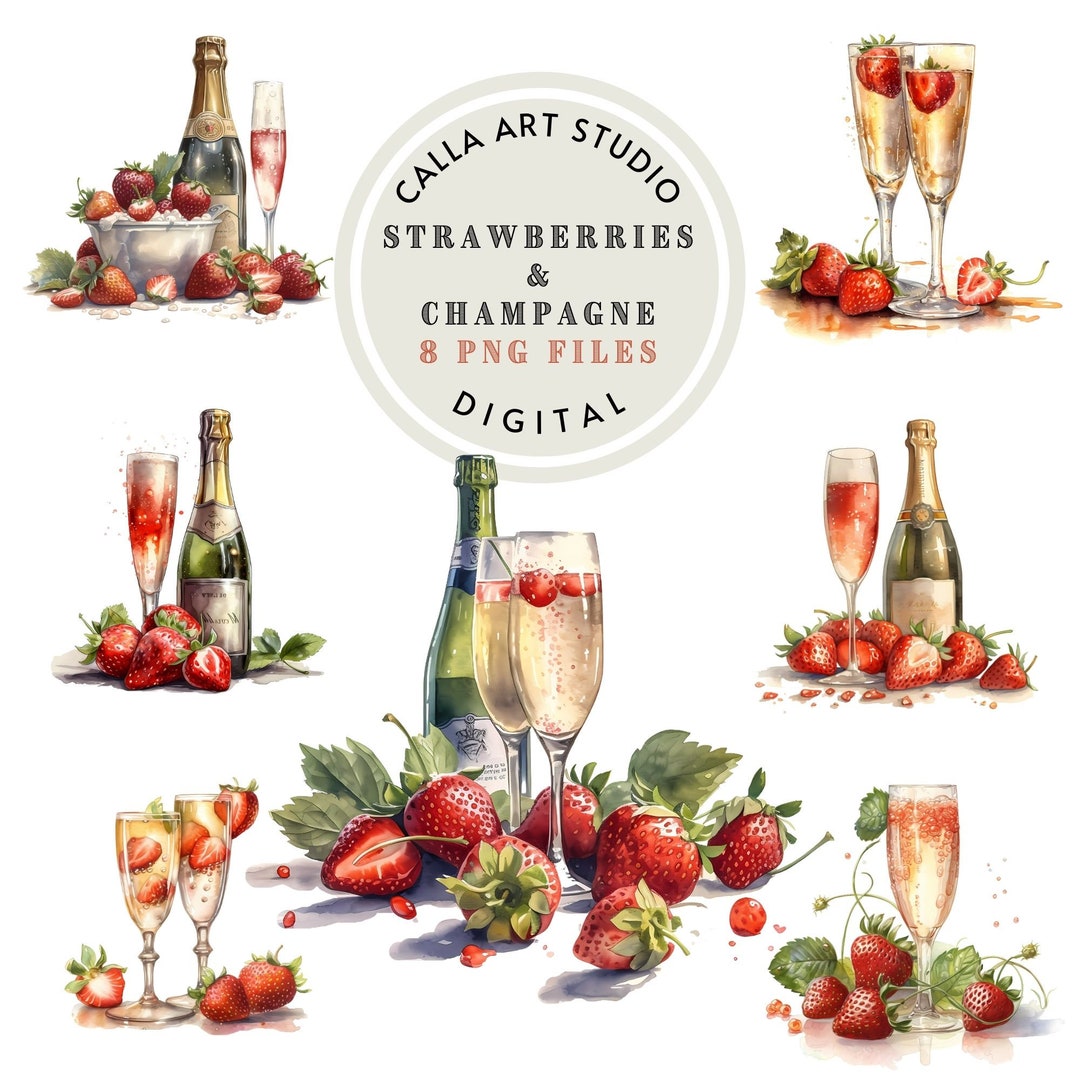 Watercolor Champagne Clipart Bundle Drinks Clipart Birthday Party ...