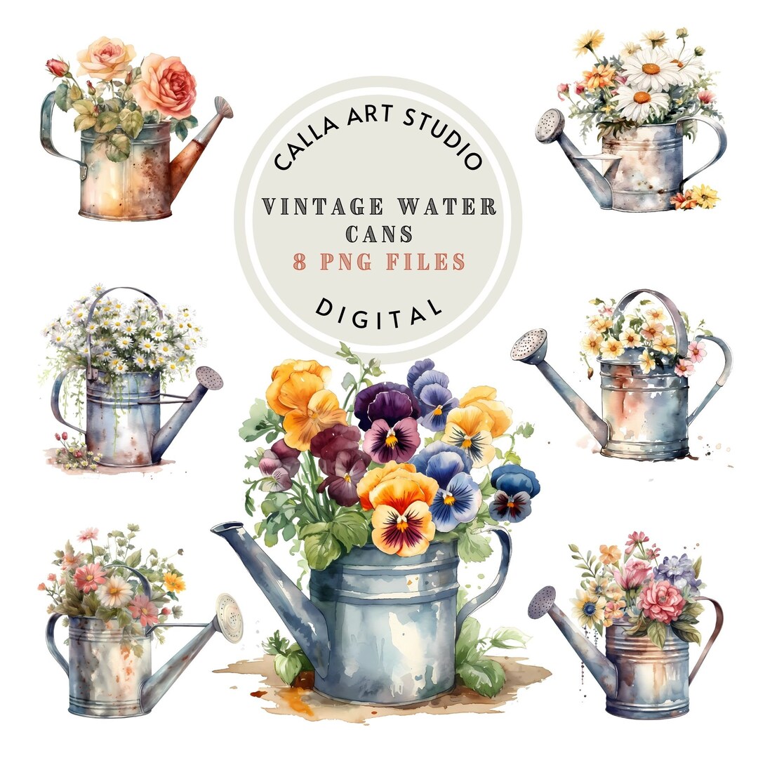 Watercolor Watering Can Clipart Bundle Vintage Watering Can PNG Gift ...