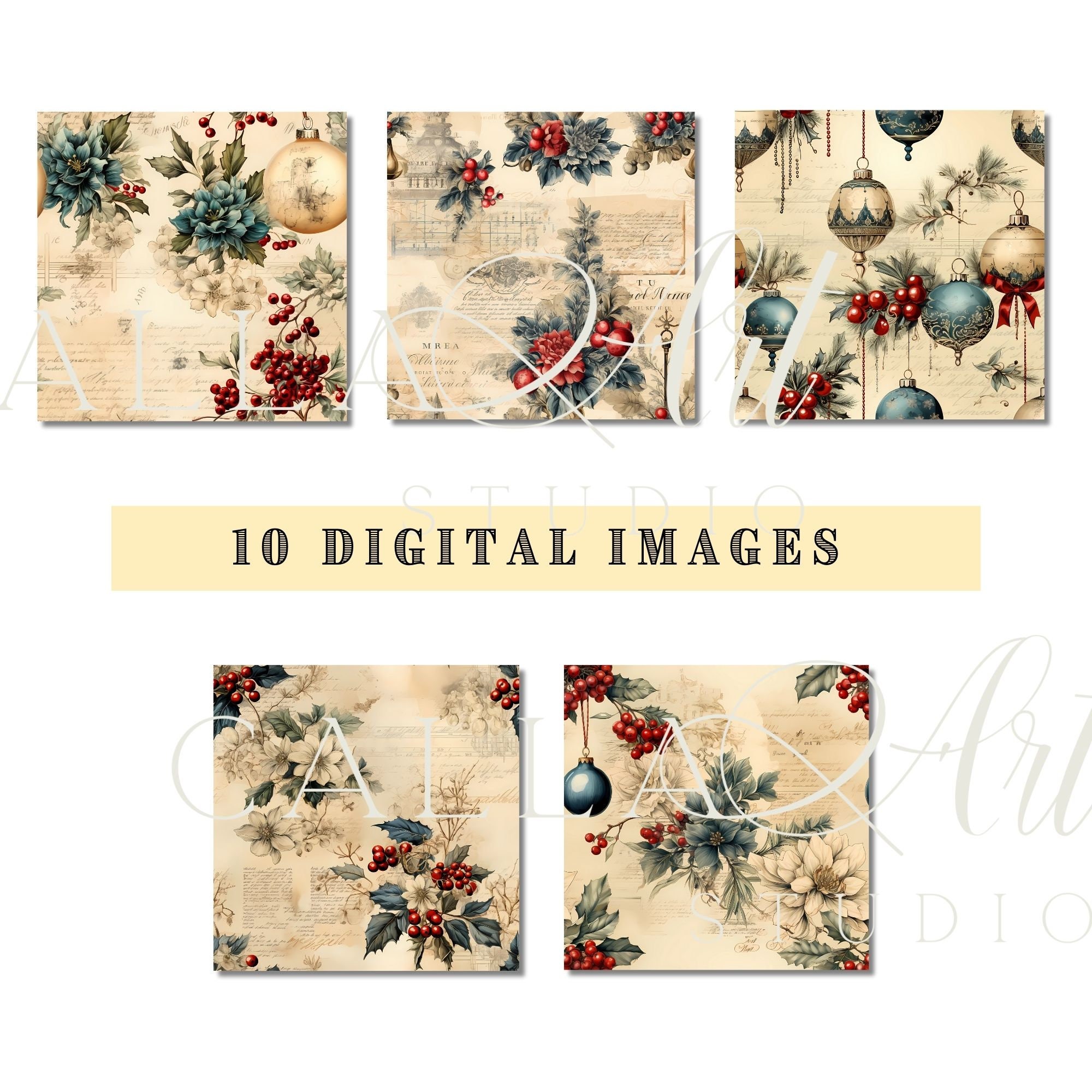 Vintage Christmas Digital Paper Christmas Holiday Patterns Scrapbook ...