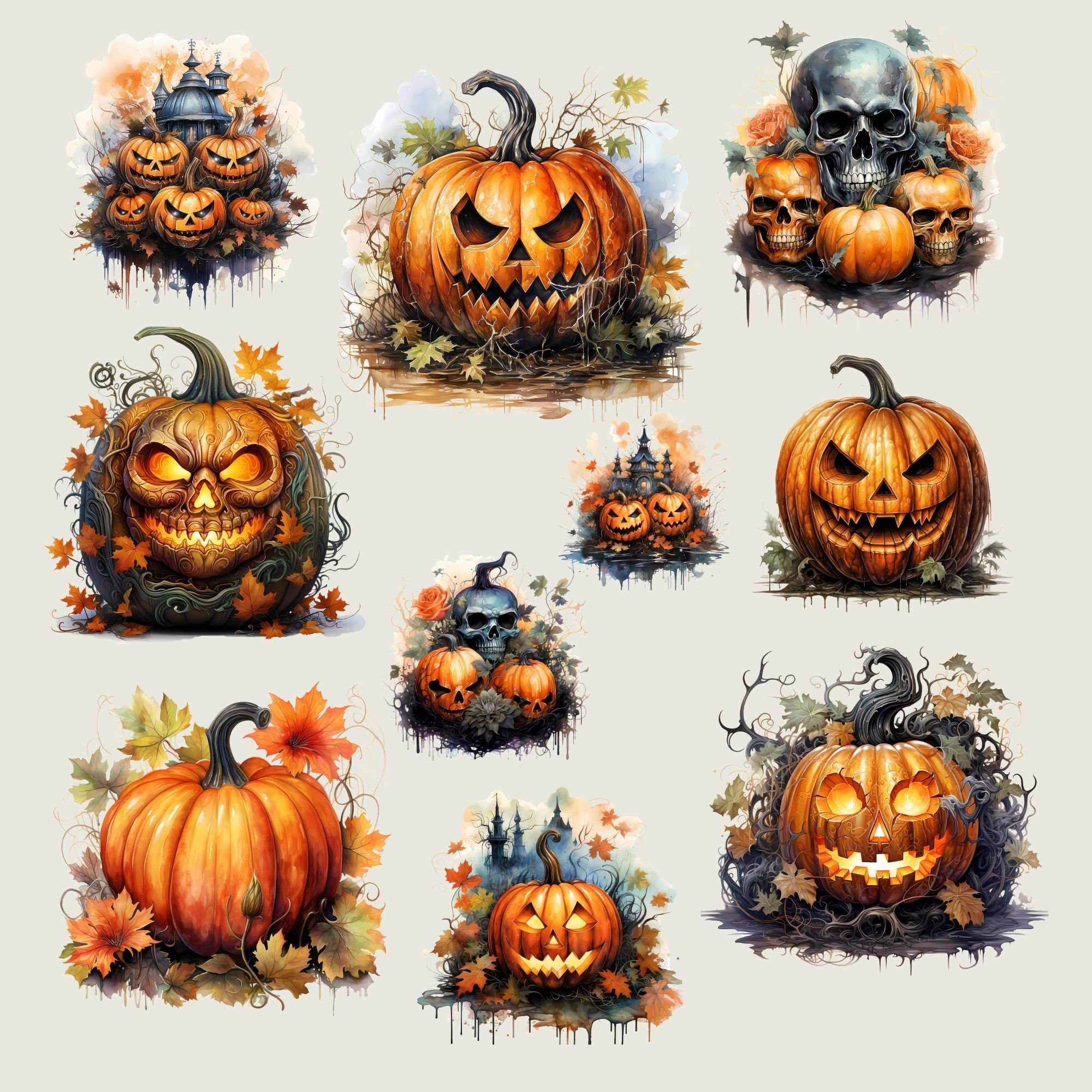 Spooky Pumpkin Clipart Bundle Halloween Crafts and Decor Digital ...