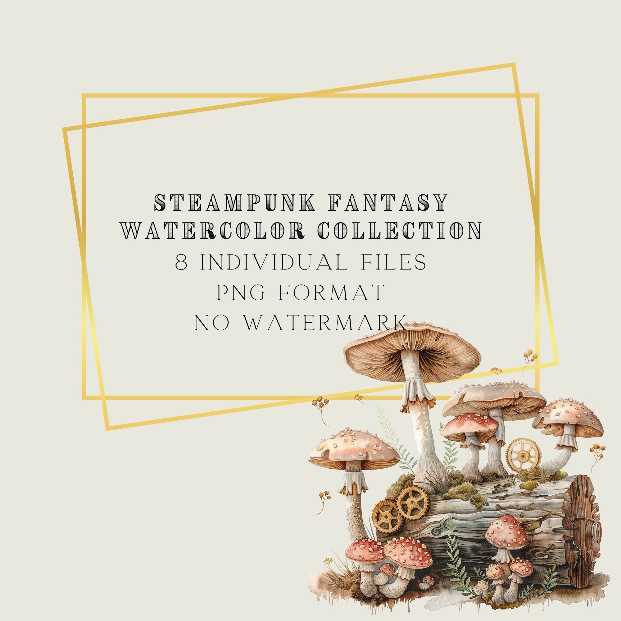 Steampunk Mushrooms Watercolor Clipart, Fantasy Mushroom Art for ...