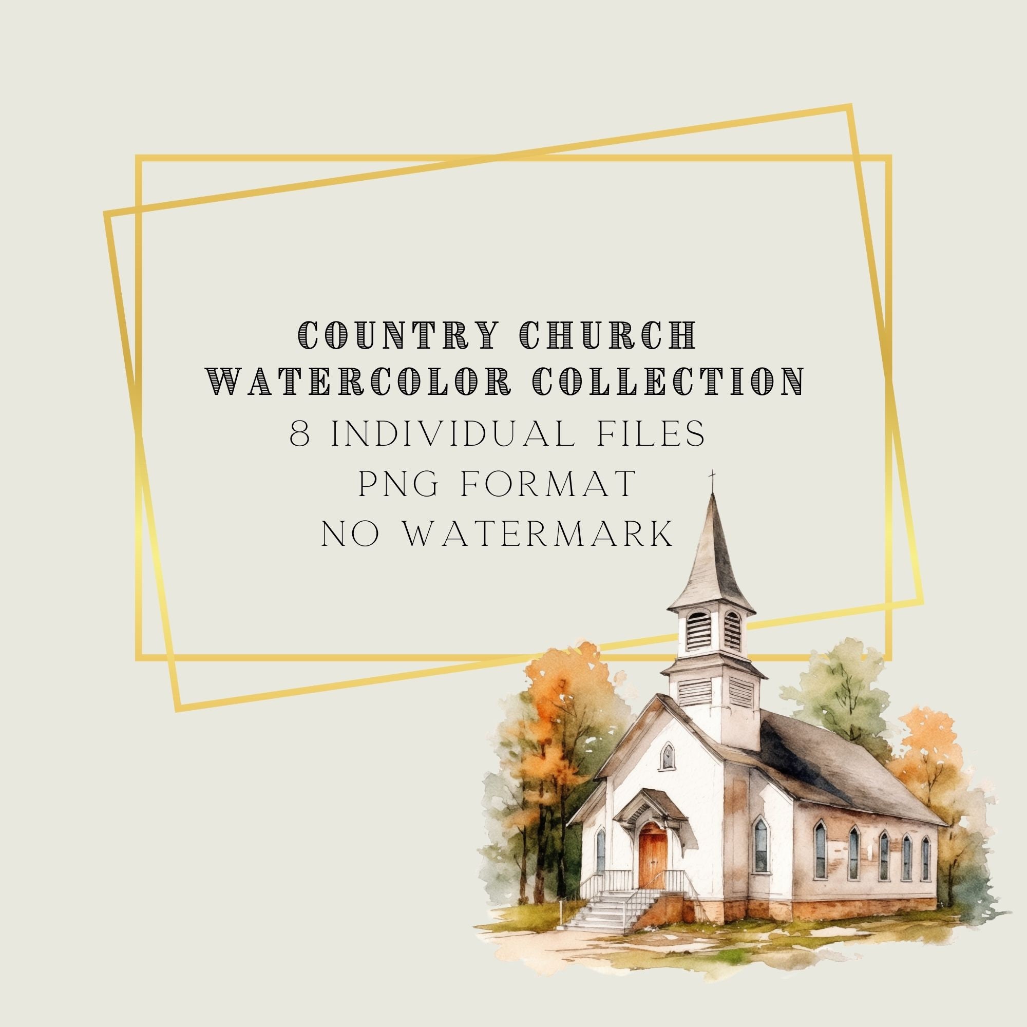 Watercolor Church Clipart, Old Chapel, Retro Style Graphics, Buildings ...