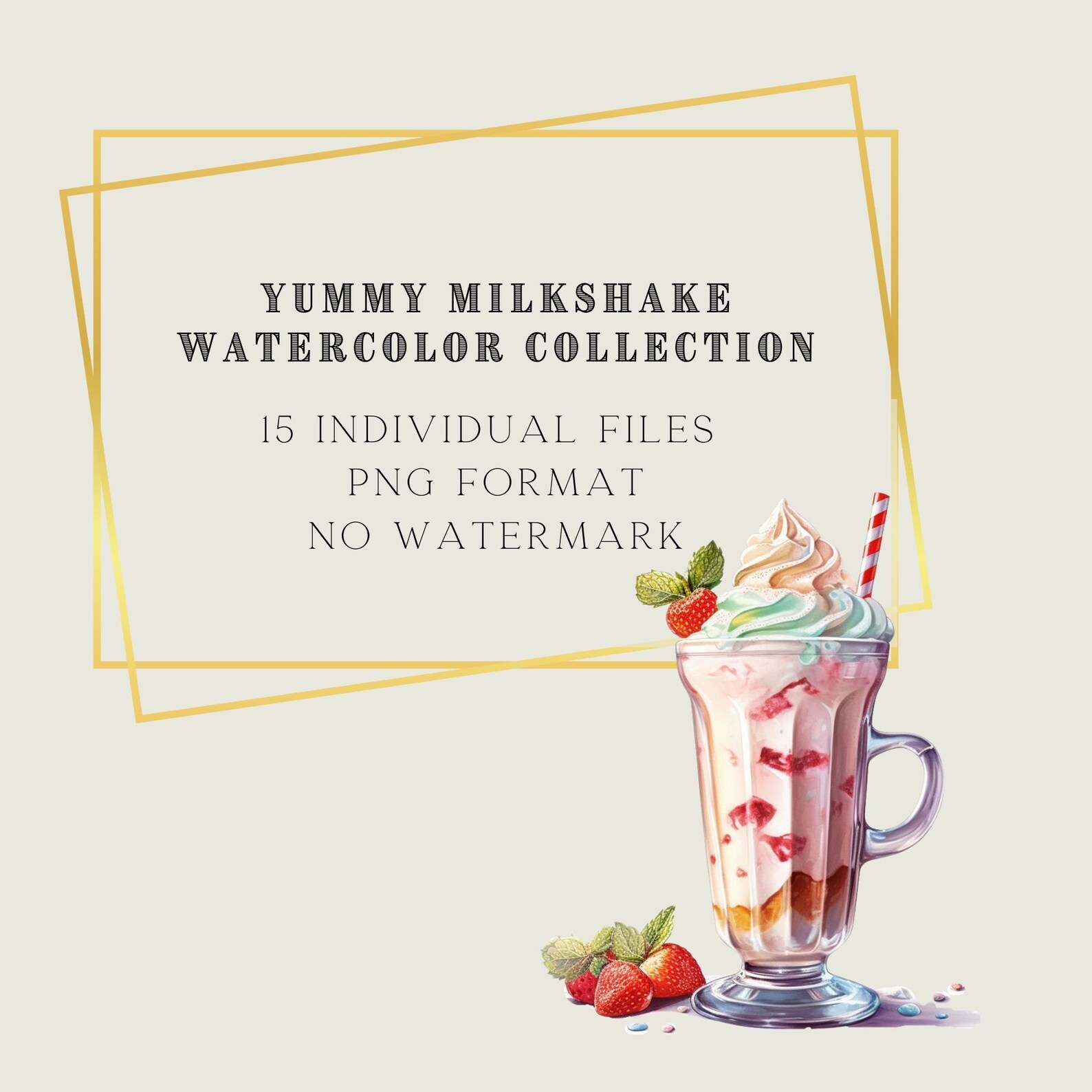 Watercolor Milkshake Clipart Ice Cream Decor Birthday Clipart Dessert ...