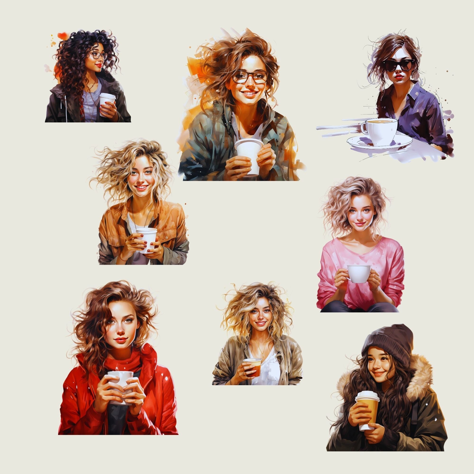 Watercolor Girls With Coffee Clipart Bundle Coffee Lover Illustrations ...