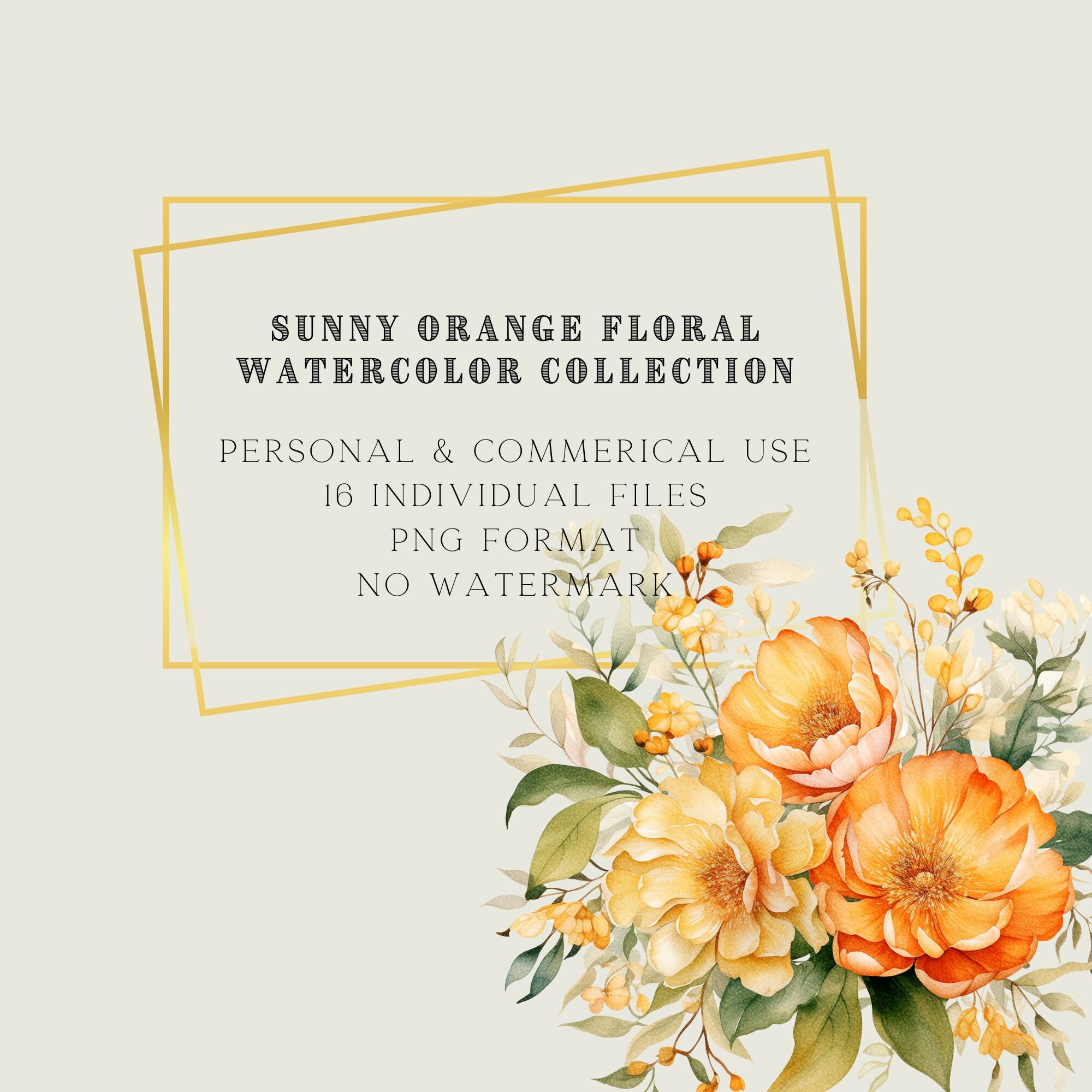 Sunny Orange Yellow Floral Clipart, Bright Summer Watercolor Flowers ...