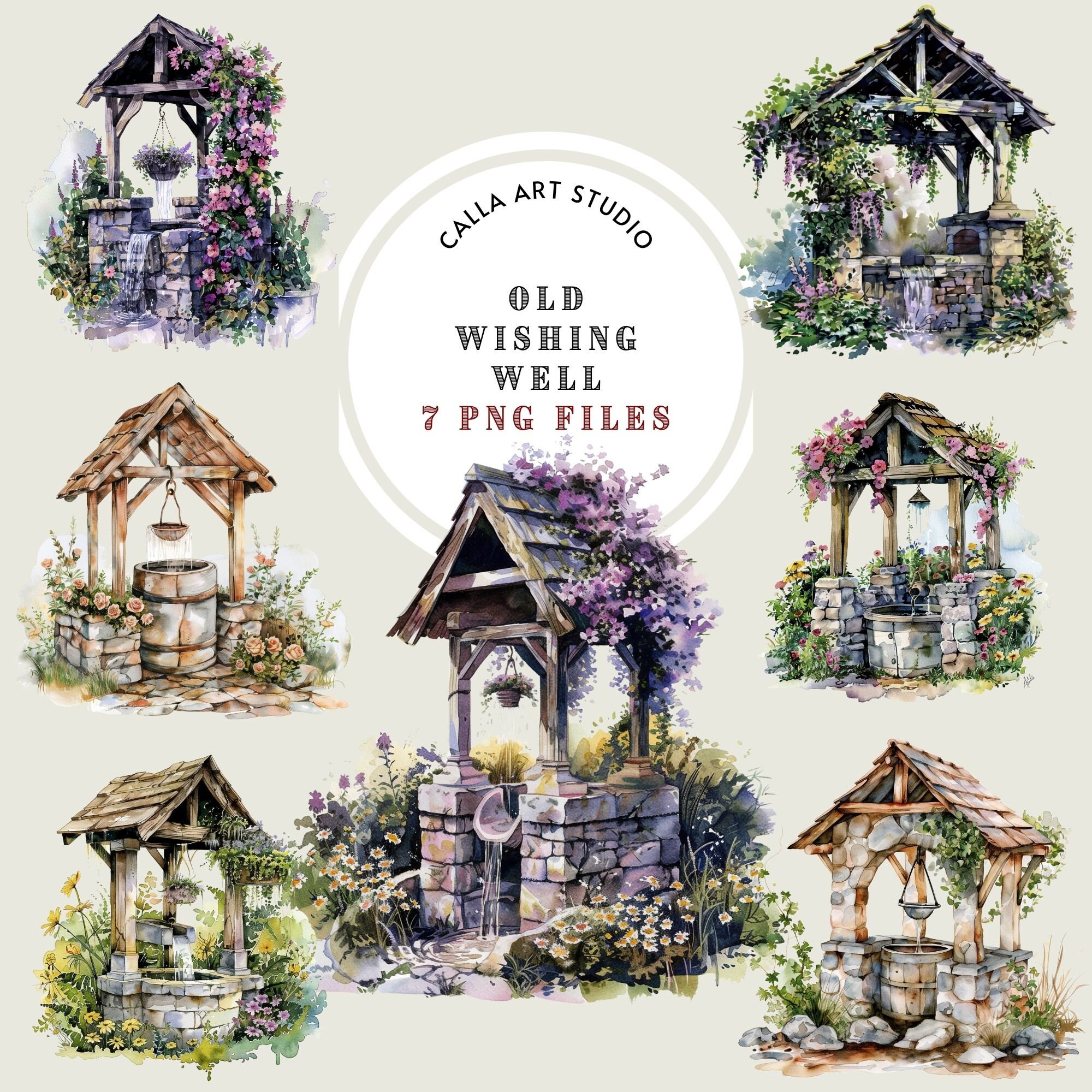 Water Well Watercolor Clipart Bundle, Wishing Well Images, Old Garden ...