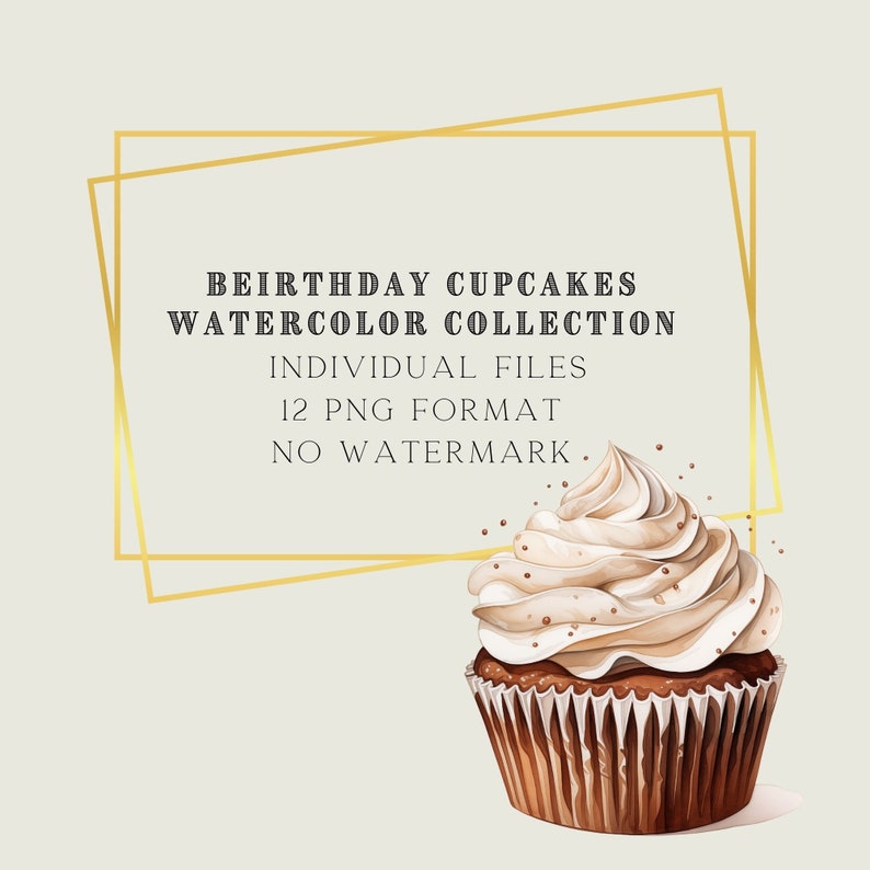 Birthday Cupcakes Clipart, Watercolor Clip Art, PNG Images for Cards ...