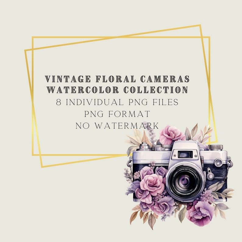 Floral Vintage Camera Clipart, Watercolor Camera PNG, Retro Camera ...