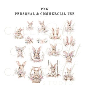 Watercolor Bunny Clipart, Cute Bunny Baby Shower, Easter Bunny Clipart ...