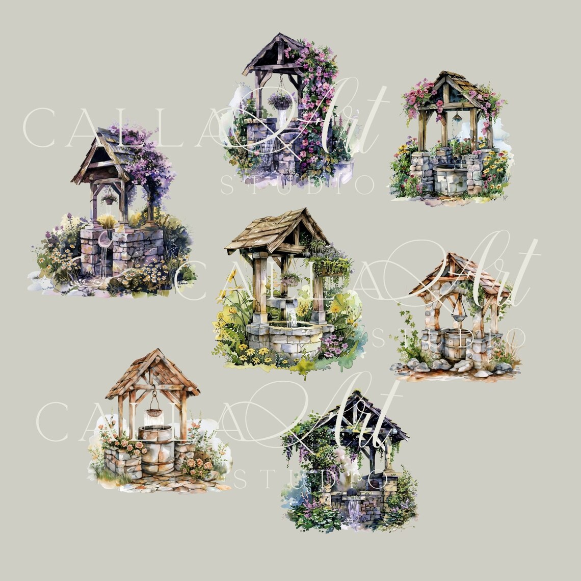 Water Well Watercolor Clipart Bundle, Wishing Well Images, Old Garden ...