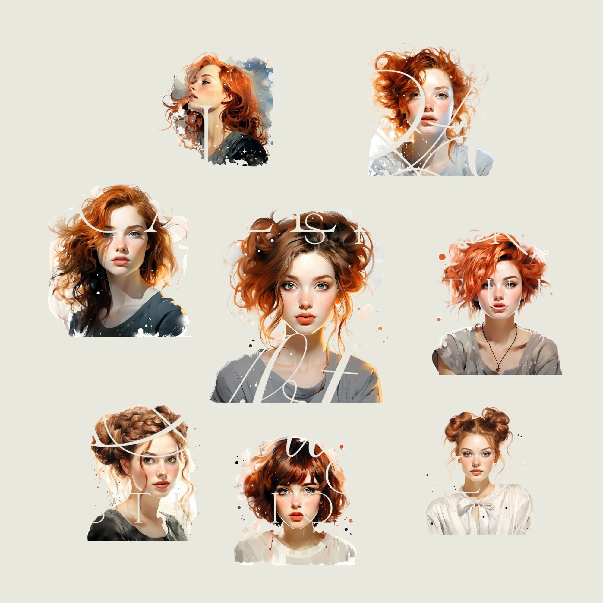 Red Hair Girls Watercolor Clipart Set, Transparent PNG, Digital ...