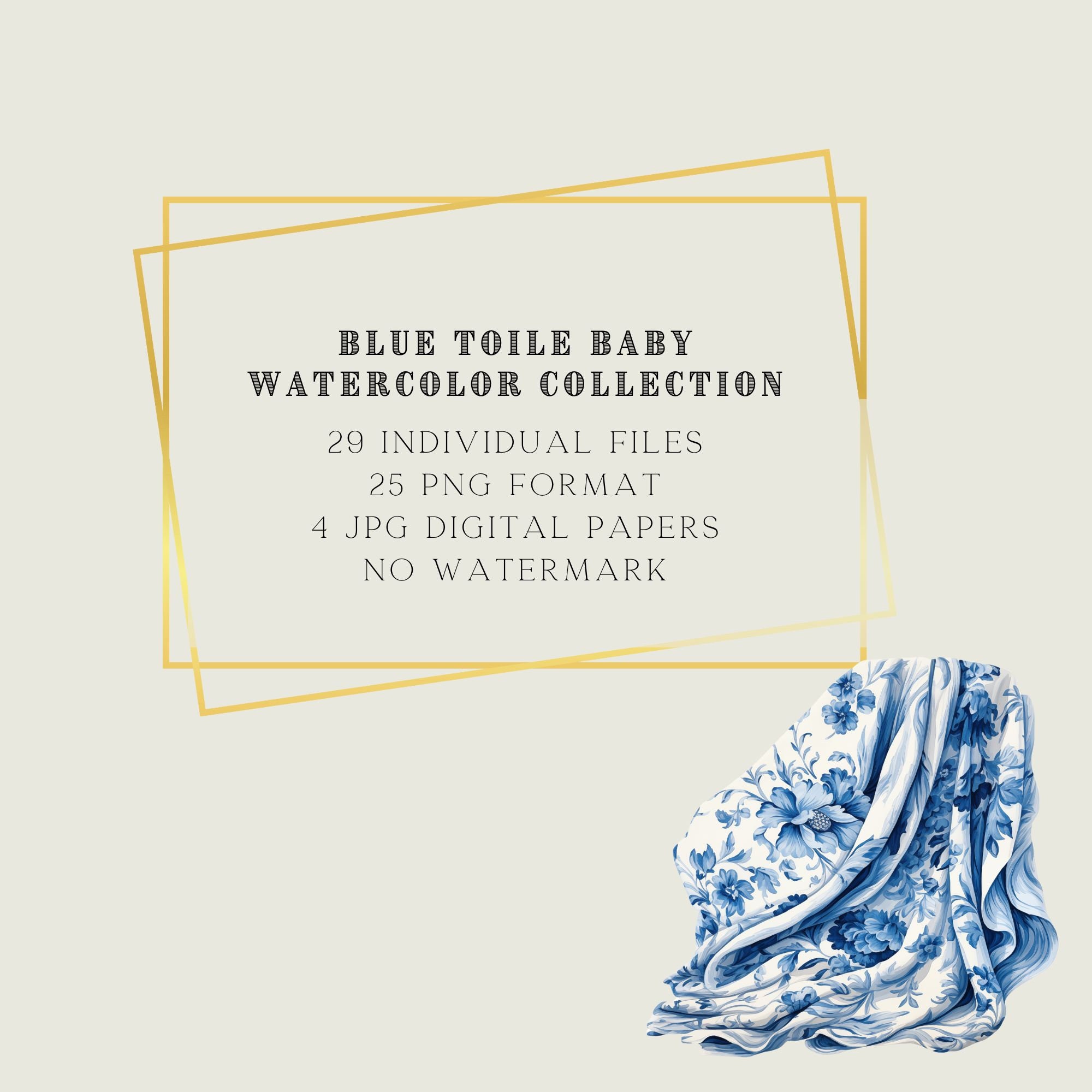 Blue Toile De Jouy Baby Shower Clipart, French Blue Floral Clipart ...