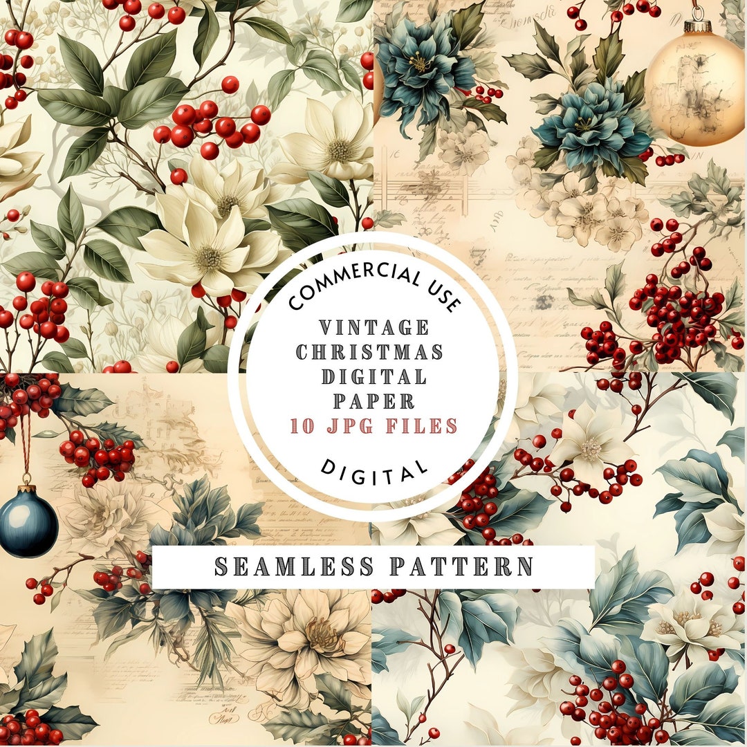Vintage Christmas Digital Paper Christmas Holiday Patterns Scrapbook ...