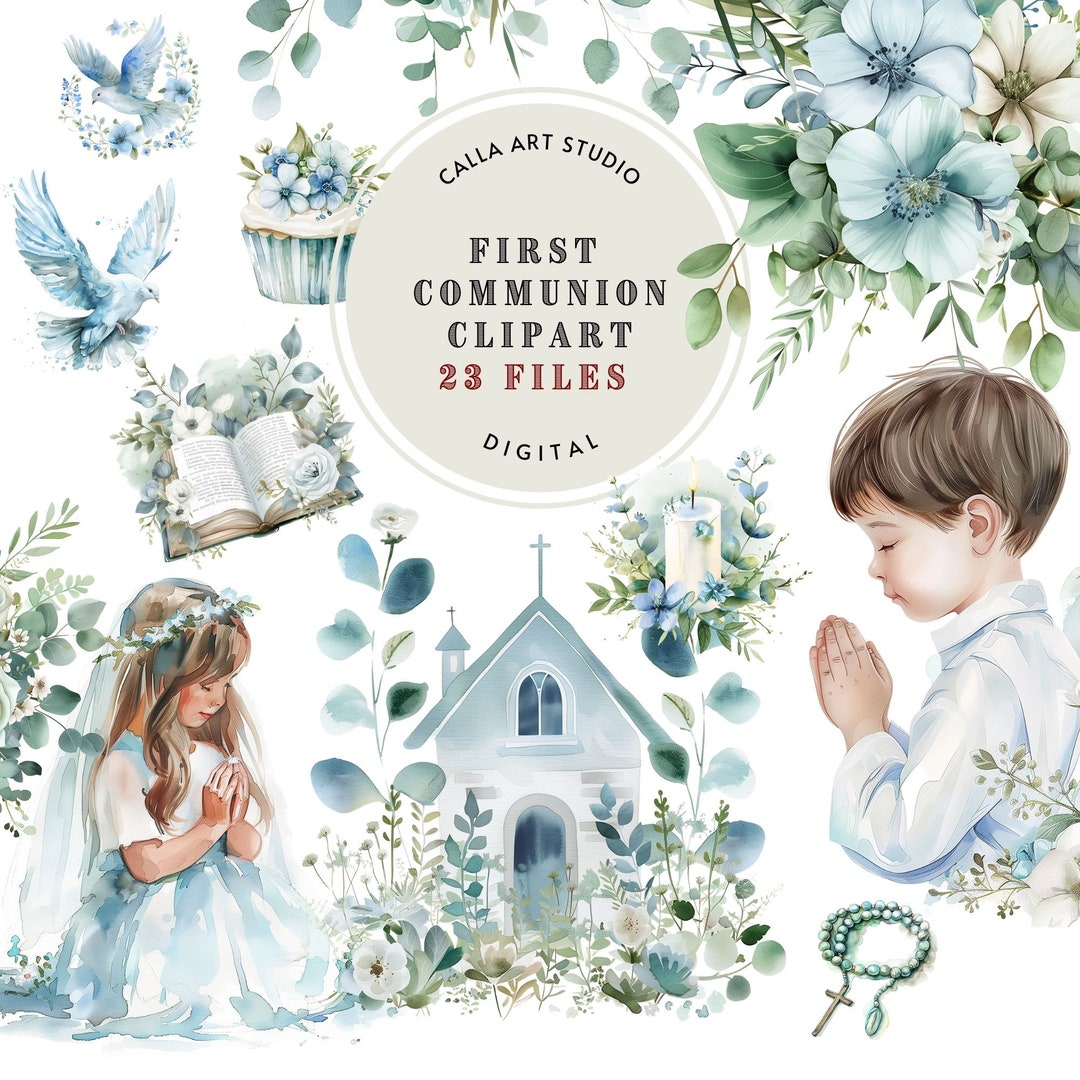 First Communion Clipart, Watercolor Clipart, Religious Clipart, First ...