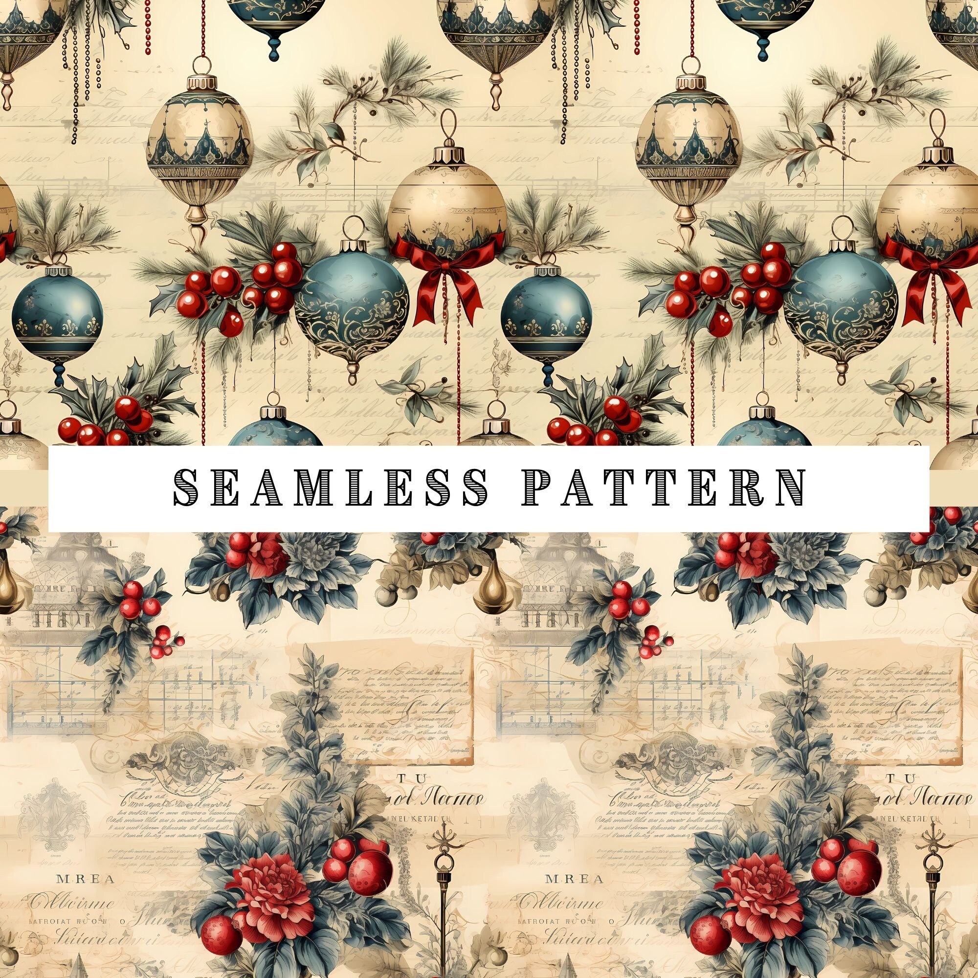 Vintage Christmas Digital Paper Christmas Holiday Patterns Scrapbook ...