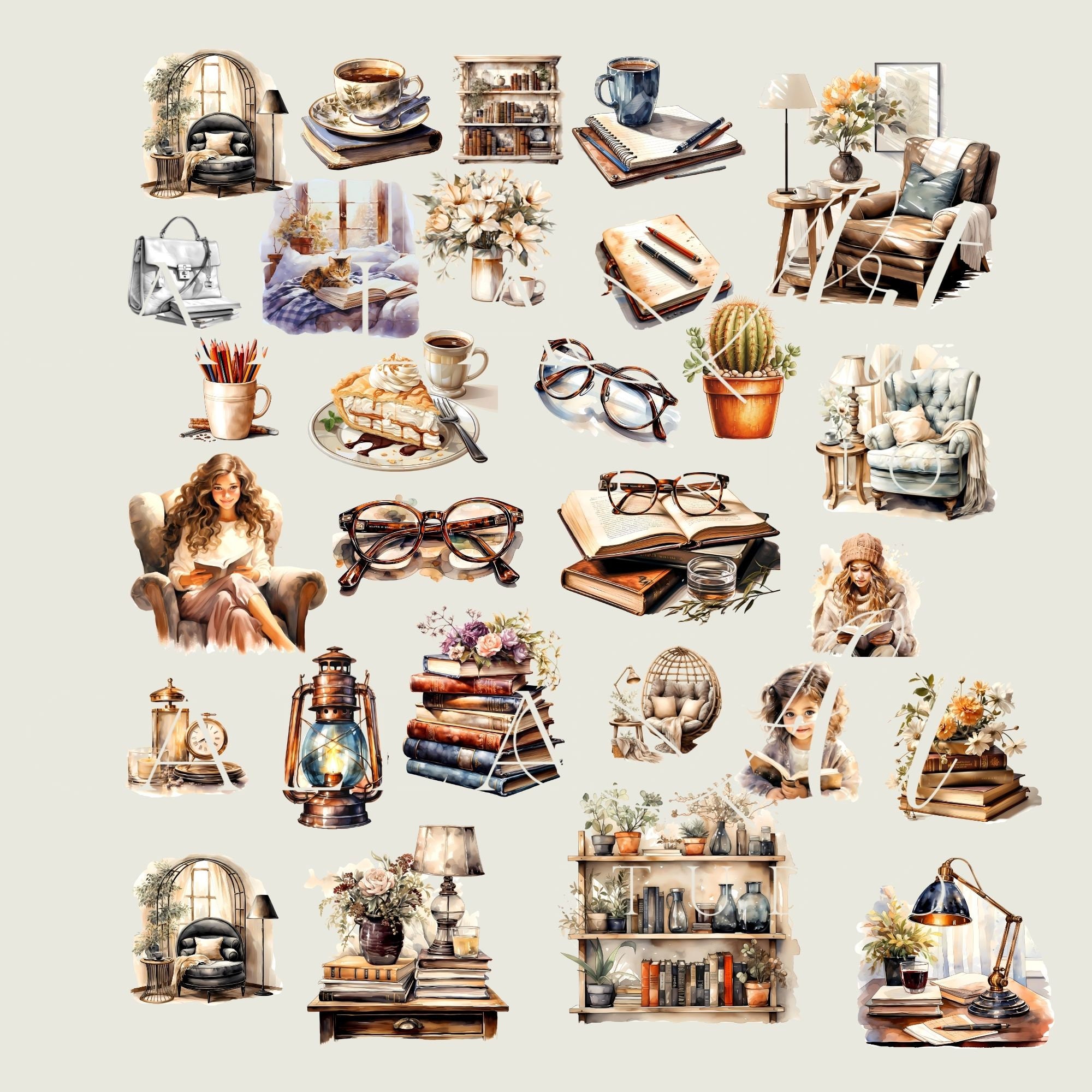 Book Reading Watercolor Clipart Bundle Bookworm PNG Book - Etsy