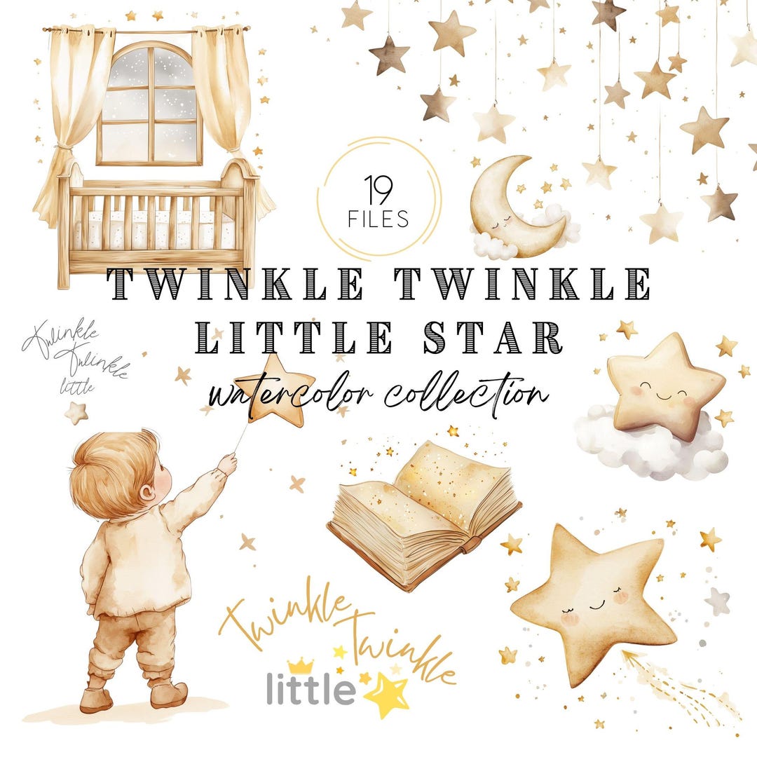 Watercolor Twinkle Star Clipart, Nursery Rhyme PNG, Digital Download ...