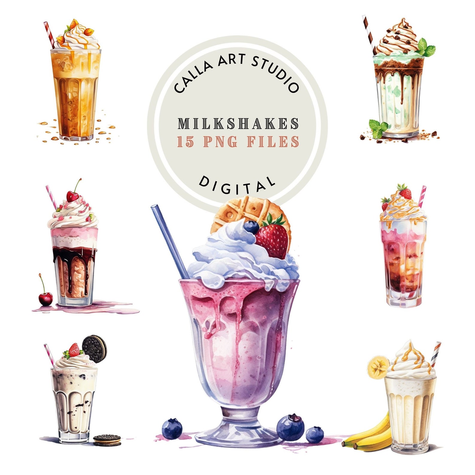 Watercolor Milkshake Clipart Ice Cream Decor Birthday Clipart Dessert ...