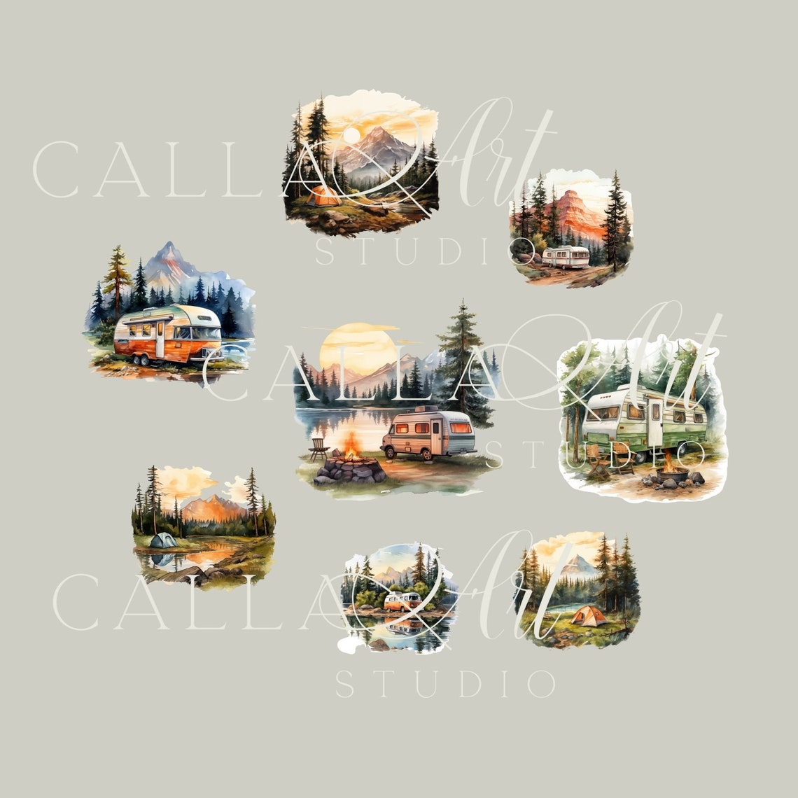 Camping Clipart Bundle, Traveling, Printable Watercolor Clipart ...