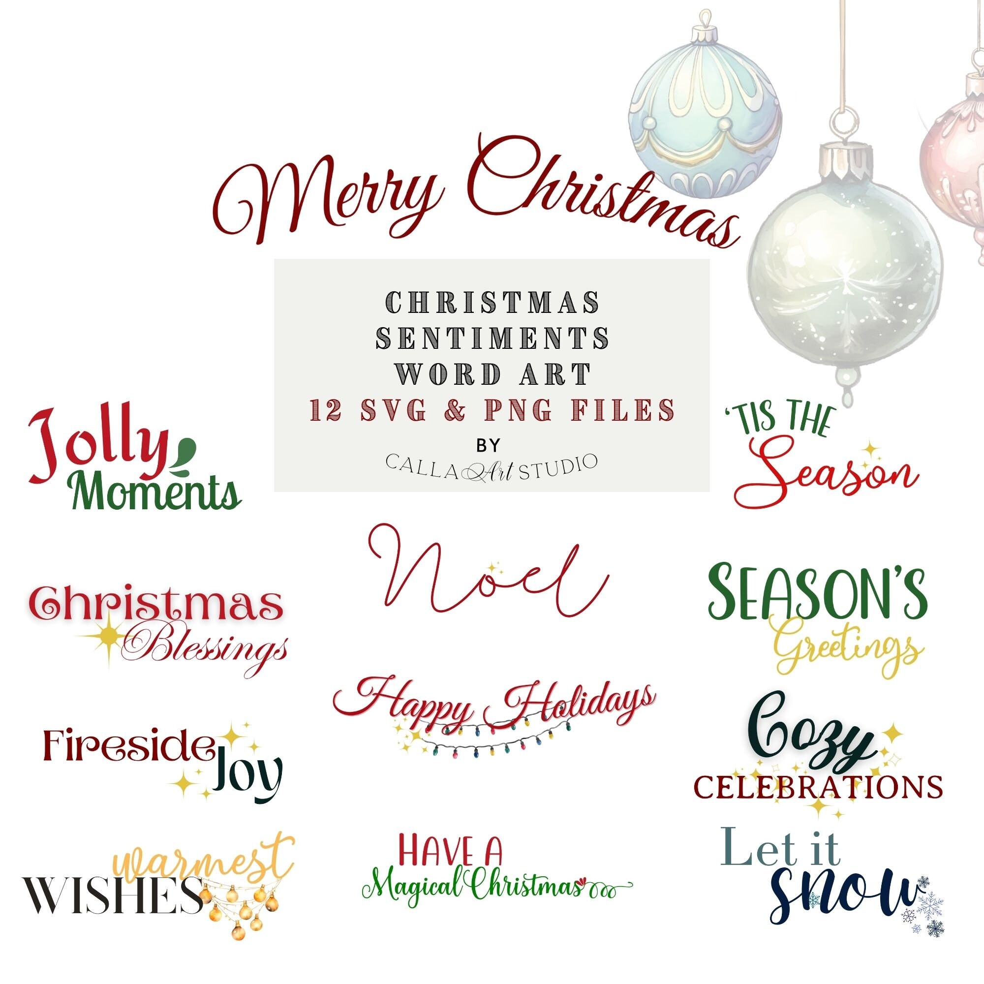 Christmas Sentiments SVG and PNG Bundle, Cut File, Sublimation, Words ...
