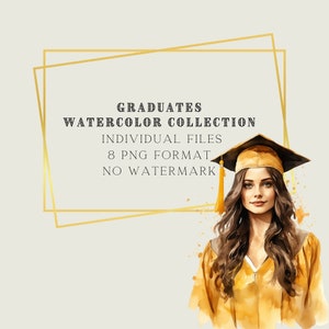 Graduation Watercolor Clipart, Graduates PNG, Graduating Girls, Card ...