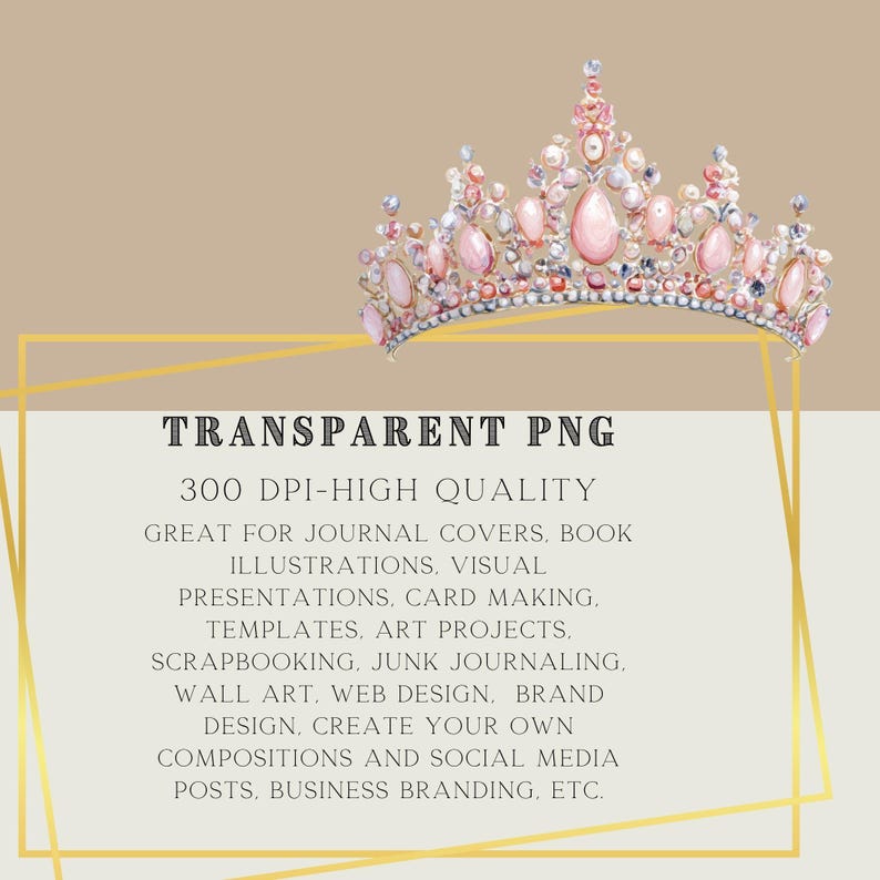 Pink Princess Crown Clipart Bundle, Watercolor Royal Tiaras PNG, Queen ...