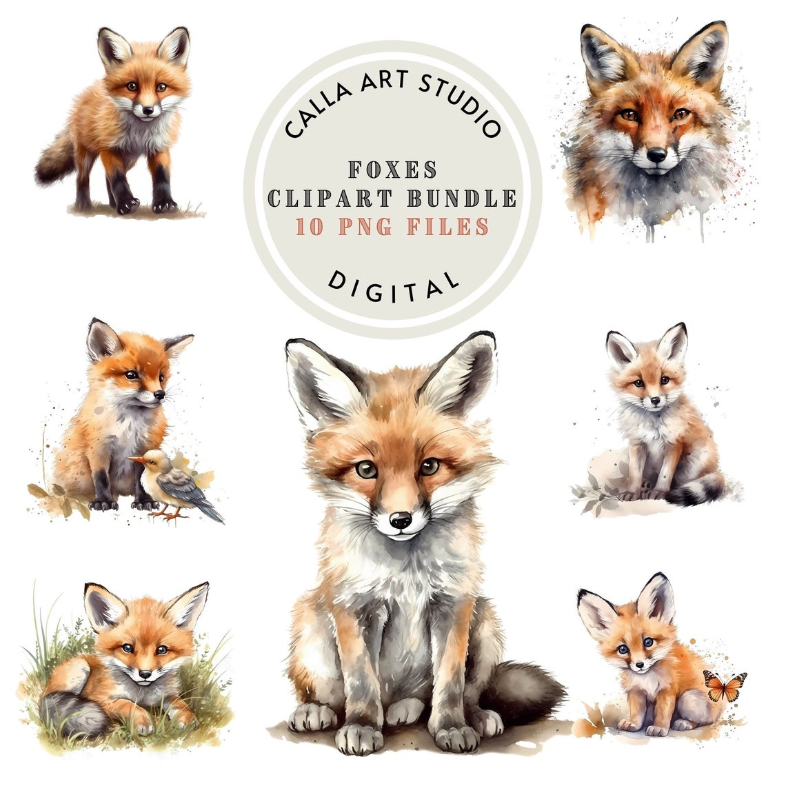 Watercolor Fox Clipart Bundle Fox PNG Woodland Animal Clipart Download ...